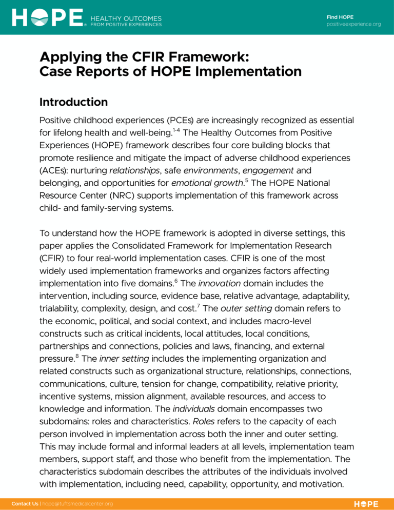Applying the CFIR Framework: Case Reports of HOPE Implementation ...