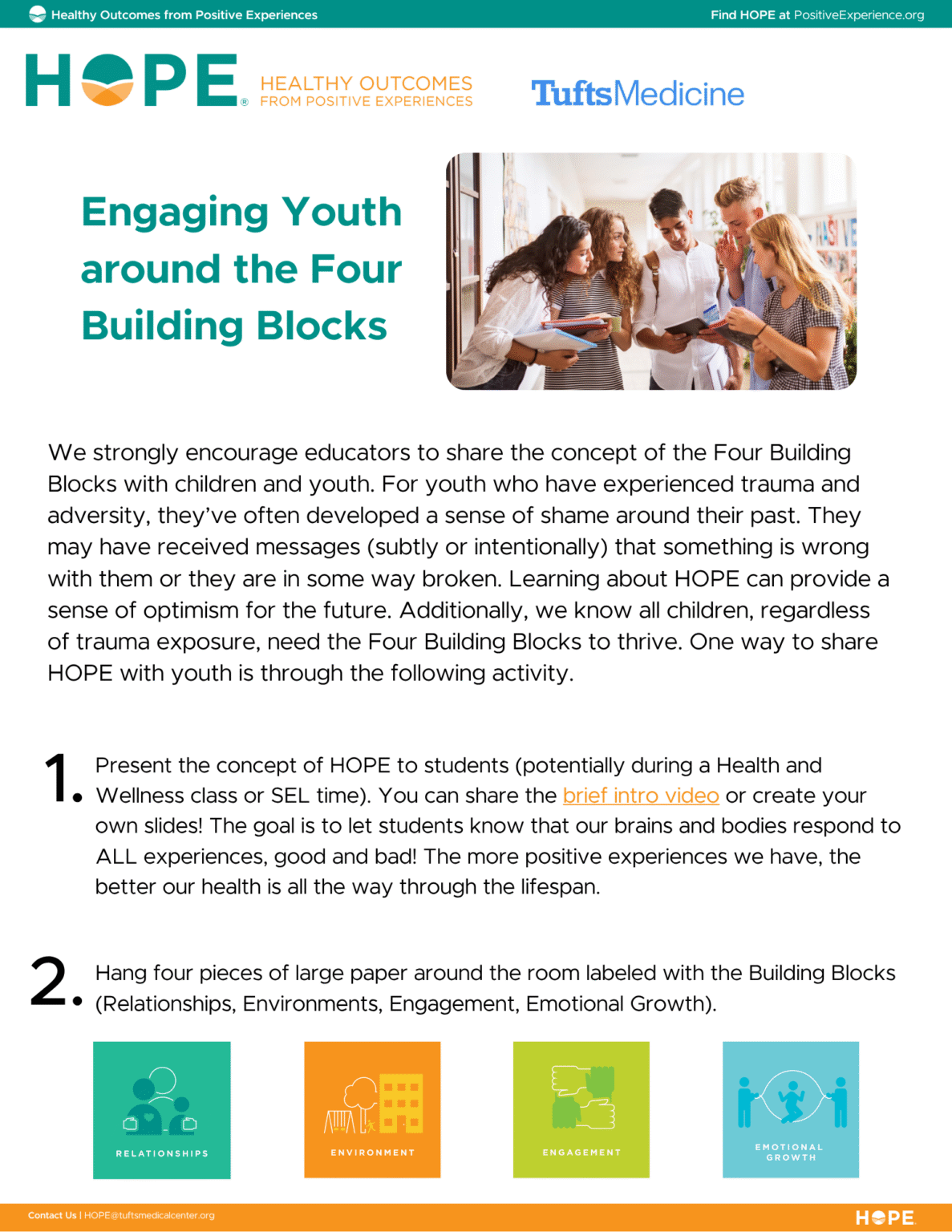 Engaging youth around the Four Building Blocks of HOPE | Tufts Hope